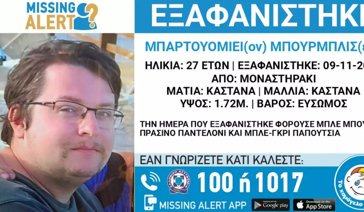 Missing Alert: Εξαφάνιση 27χρονου από το Μοναστηράκι